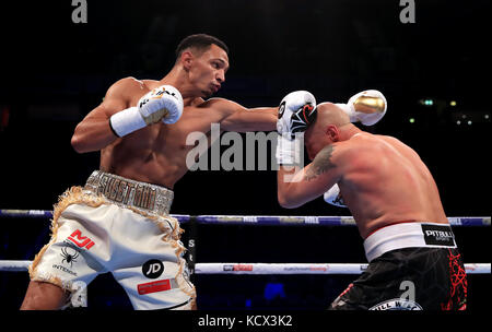 Marcus Morrison (left) in action against Mariusz Biskupski during their ...
