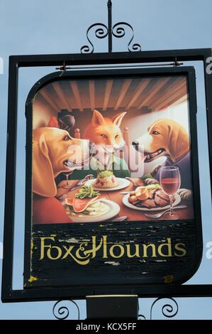 Fox & Hounds inn sign, Barley, Hertfordshire Stock Photo - Alamy