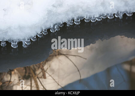 Small round icicles over water Stock Photo - Alamy