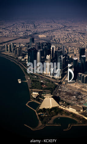 Aerial view of Ad-Dauha (Doha), capital of Qatar, Persian Gulf Stock ...