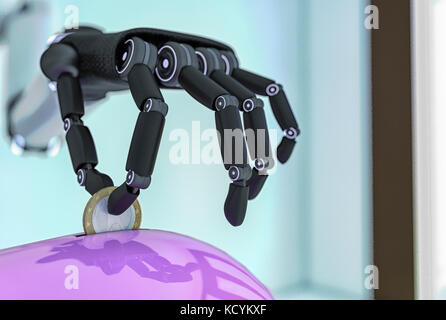 a robotic hand with a euro coin Stock Photo - Alamy