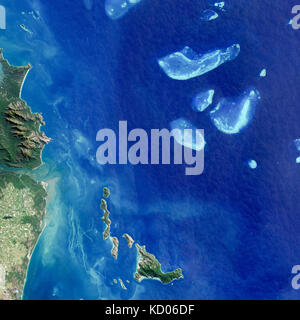 Satellite image of Trunk Reef, near Townsville, Australia Stock Photo ...
