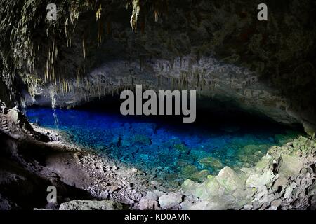 Stalactite cave with blue lake, Gruta do Lago Azul, near Bonito, Matto ...