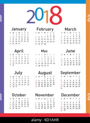 Calendar for 2018 vector illustration Stock Vector Image & Art - Alamy