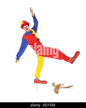 Funny circus clown falling on the floor (isolated on white Stock Photo ...