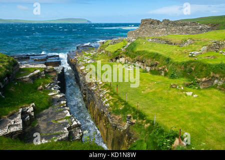 Costa Head over Eynhallow Sound, from Midhowe Broch on the island of ...