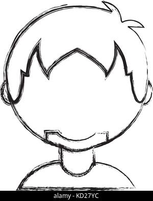 flat line uncolored young man face over white background vector ...