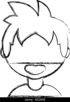 flat line uncolored young man face over white background vector ...