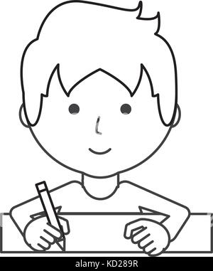 flat line uncolored man writing over white background vector ...