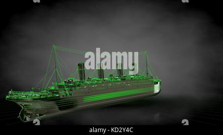 3d rendering blueprint of cargo ship or vessel isolated on white Stock ...