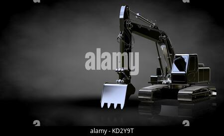 3d rendering of a metalic reflective digger on a dark background Stock ...