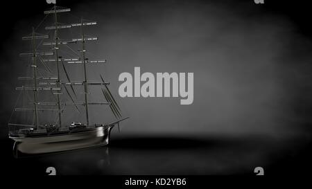 3d rendering of a metalic reflective ship on a dark background Stock ...