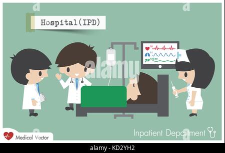Doctor cartoon character and inpatient department in hospital . Vector ...