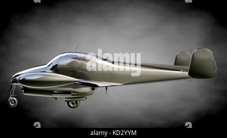 3d rendering of a metalic reflective airplane on a dark background ...