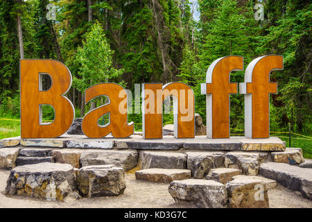 Banff sign, Banff National Park, Alberta, Canada Stock Photo - Alamy