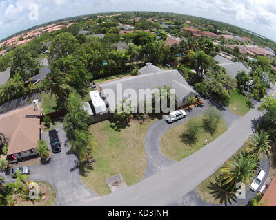 Aerial view of middle class neighborhood in Carlsbad surrounded by golf ...