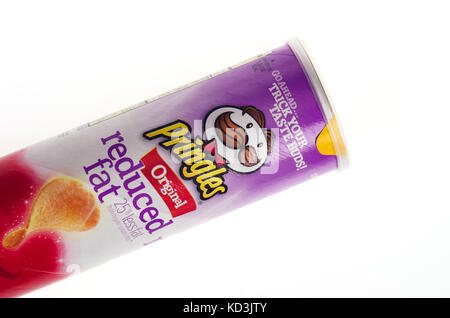 Tube of Pringles Reduced Fat Original Potato Chips with crisps in Bowl ...