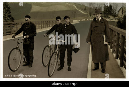 Adolf Hitler with soldiers on bicycles. Austrian-born German politician ...