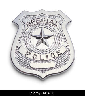 Silver special police badge with a star with gun and handcuffs - path ...