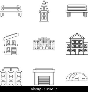 Town expansion linear icons set. Growth, Development, Urbanization ...