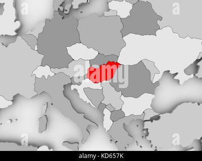 Hungary in red on grey political globe. 3D illustration Stock Photo - Alamy