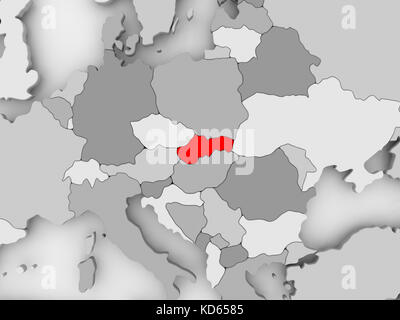Slovakia in red on grey political map with transparent oceans. 3D ...