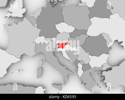 Slovenia in red on grey political map with transparent oceans. 3D ...