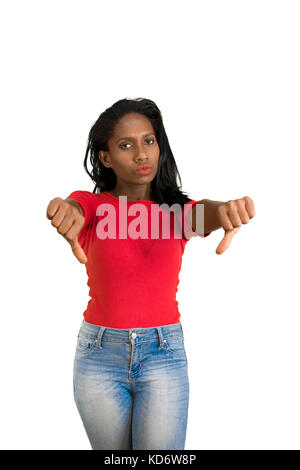 Beautiful woman making a thumbs down Stock Photo - Alamy