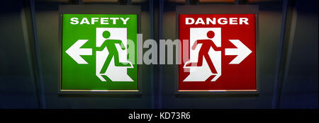 The emergency red entry sign shows the direction of entrance. The ...