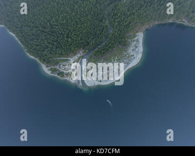 Aerial view of the Skwellepil Creek delta into Chehalis Lake after the ...