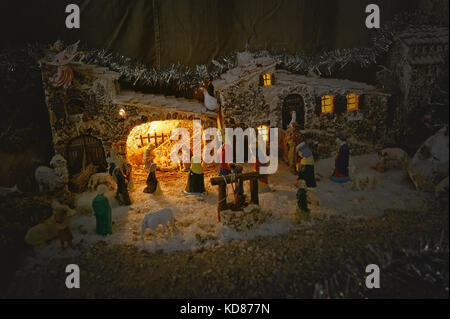 Nativity scene during an exposition of creches in a french village in ...