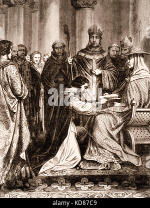 Lothair II, 835 - 869, king of Lotharingia, kneeling down before Pope ...