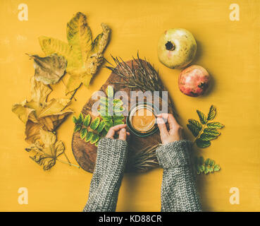 Fall autumn flat lay background. Pumpkins and fall leaves Stock Photo ...