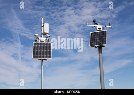 Solar powered roadside weather monitoring station, England, UK Stock ...