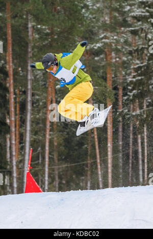 Latvia, city Cesis, Winter, Snowboard championship, snowboarder, race ...