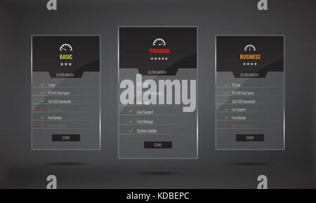 Trendy transparent price list and offer columns with glass effect Stock ...