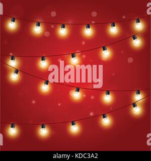 Garland with yellow glowing bulbs. Christmas and New Year decoration ...