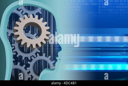 3d illustration of gear over cyber background with gears Stock Photo ...
