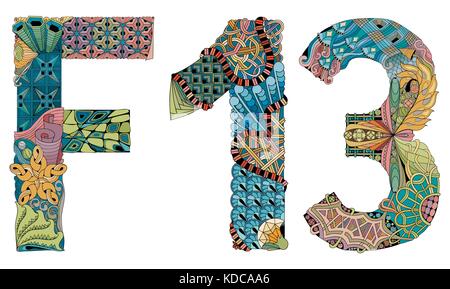 Number thirteen Zentangle on a black background. Vector decorative ...