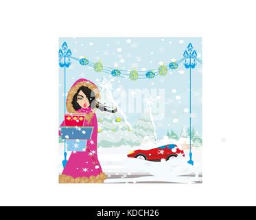 Frozen woman buried in snow 2D linear cartoon character Stock Vector ...
