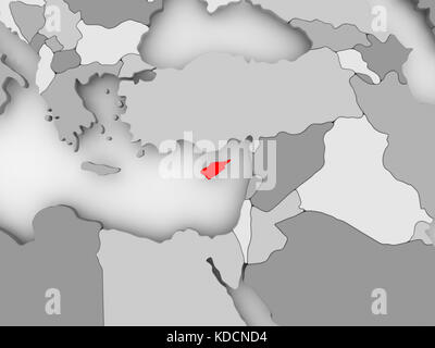 Cyprus in red on grey political map with transparent oceans. 3D ...