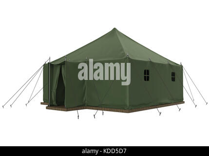 3D illustration of large green tent for recreation on gray background ...