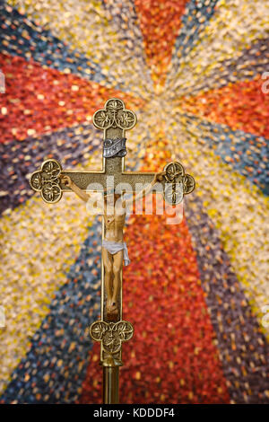 Crucifix of Jesus of Nazareth King of the Jews on brass standard with ...