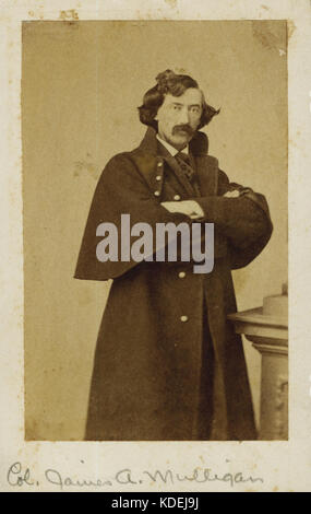 Union Army colonel and infantry volunteer troops in battle, 1864 Stock ...
