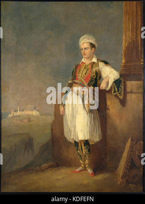 A portrait of Lord Byron, the famous English poet, capturing his ...