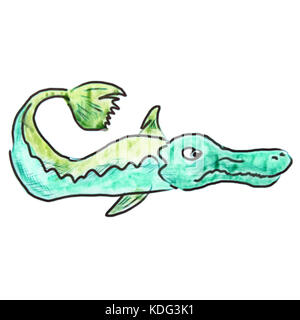 watercolor fish light blue cartoon figure, isolated white background ...