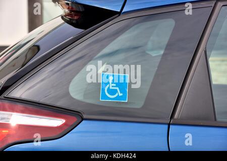 Blue Disabled sticker on rear of car Stock Photo - Alamy