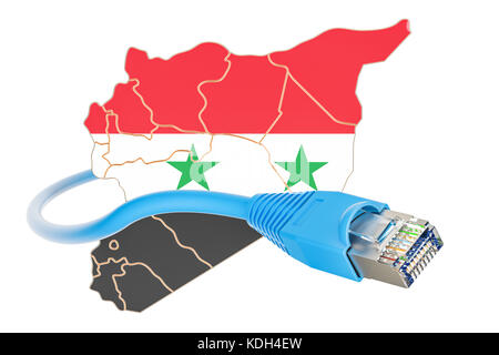 Internet connection in Syria. Lan cable with Syrian flag. 3D rendering ...