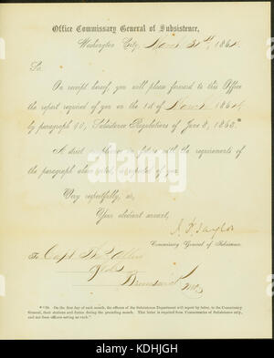 Letter signed I.T. Taylor, Office Commissary General of Subsistence ...