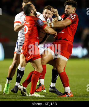 Sale Sharks' Sam James is tackled by Bristol Bears' James Williams and ...